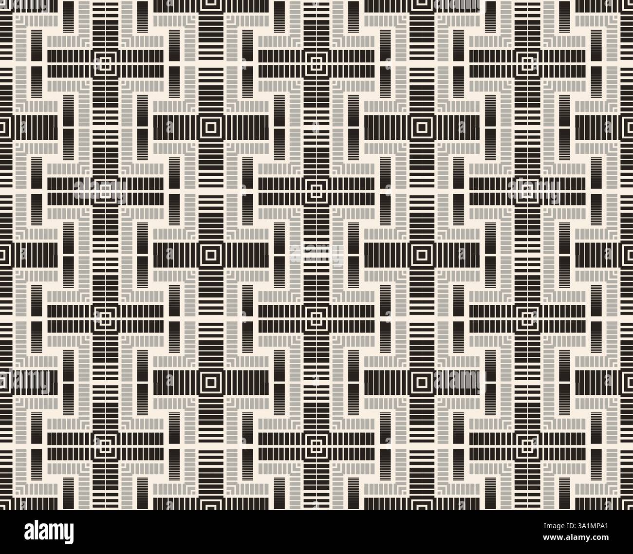 Black grey simple striped corners cross seamless pattern on beige ...