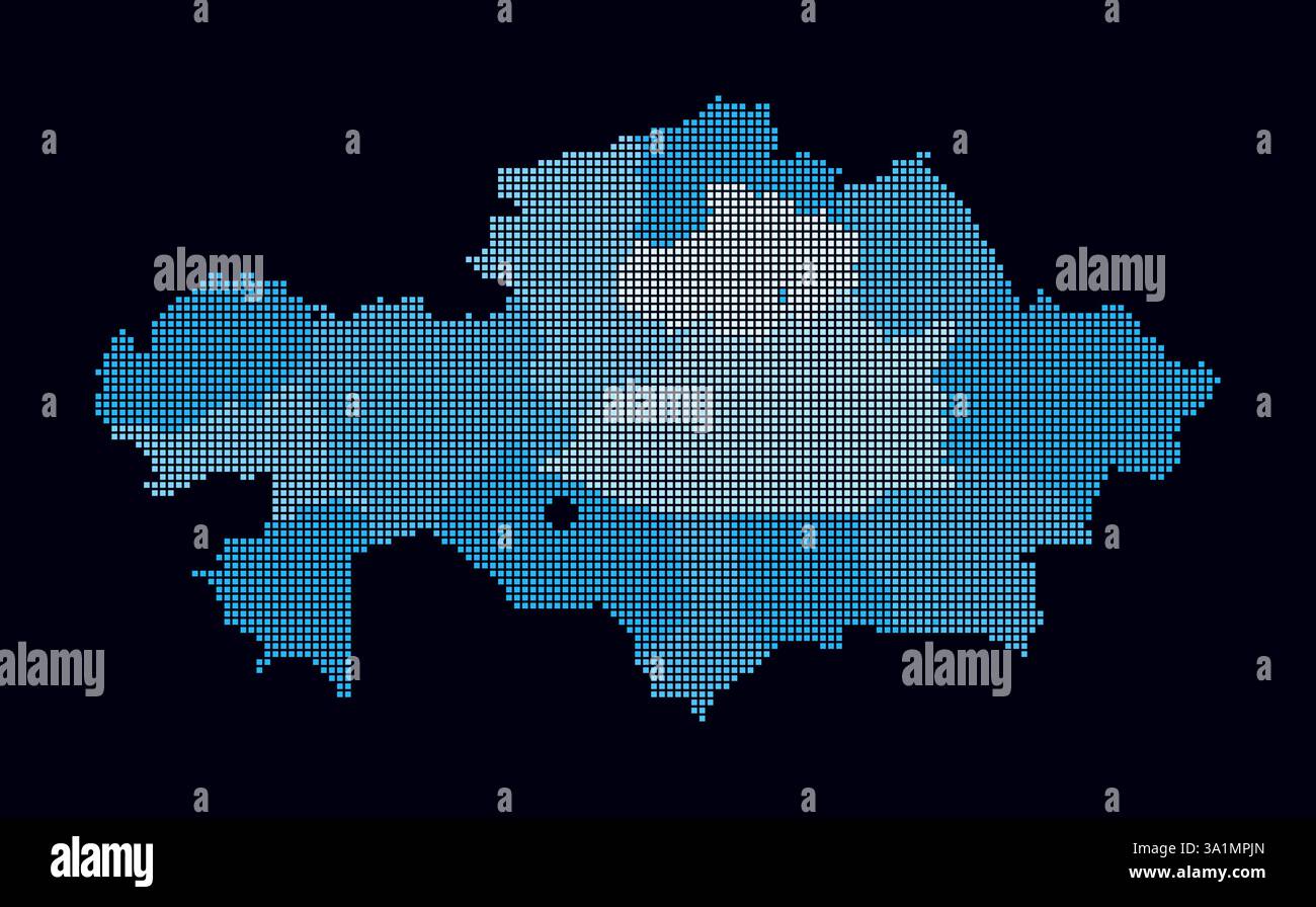 Kazakhstan dotted map. Digital style map of the country on dark ...