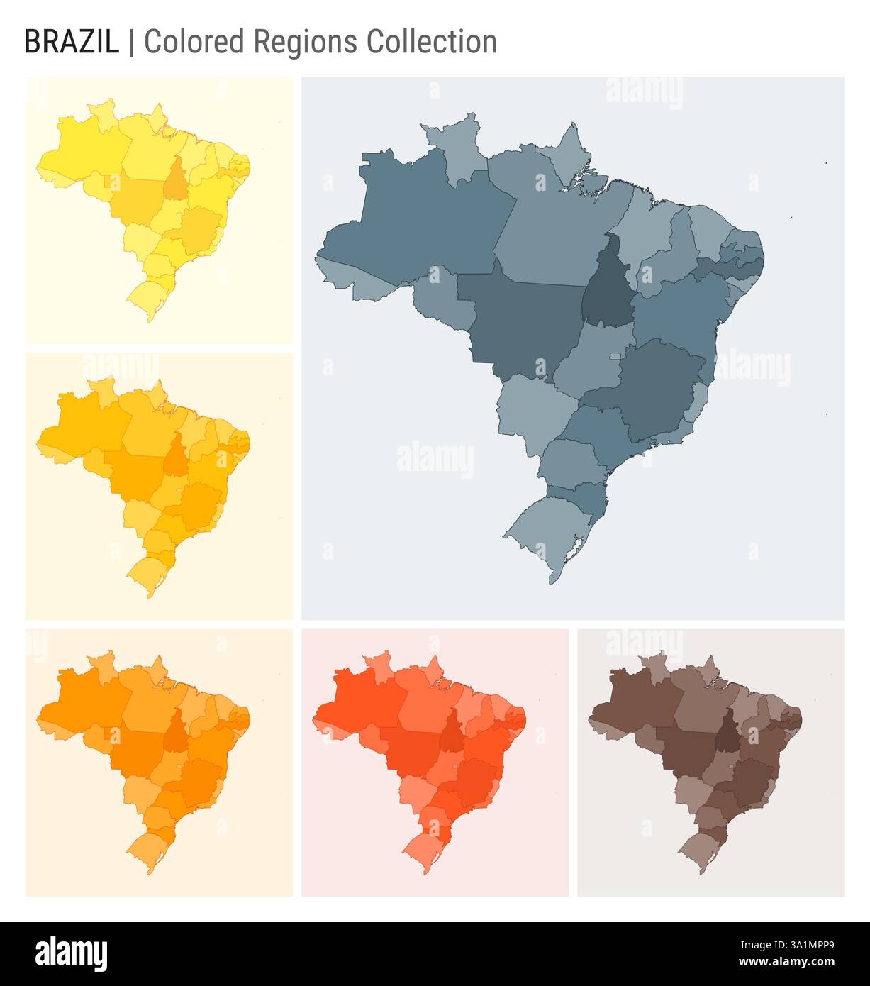 Brazil map collection. Country shape with colored regions. Blue Grey ...