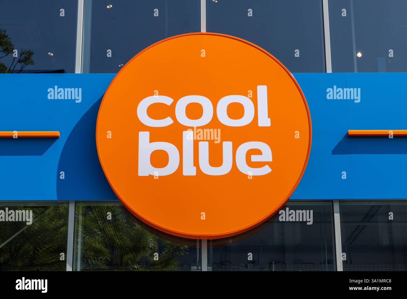 Coolblue sign logo above the entrance of the shop. Coolblue is a ...