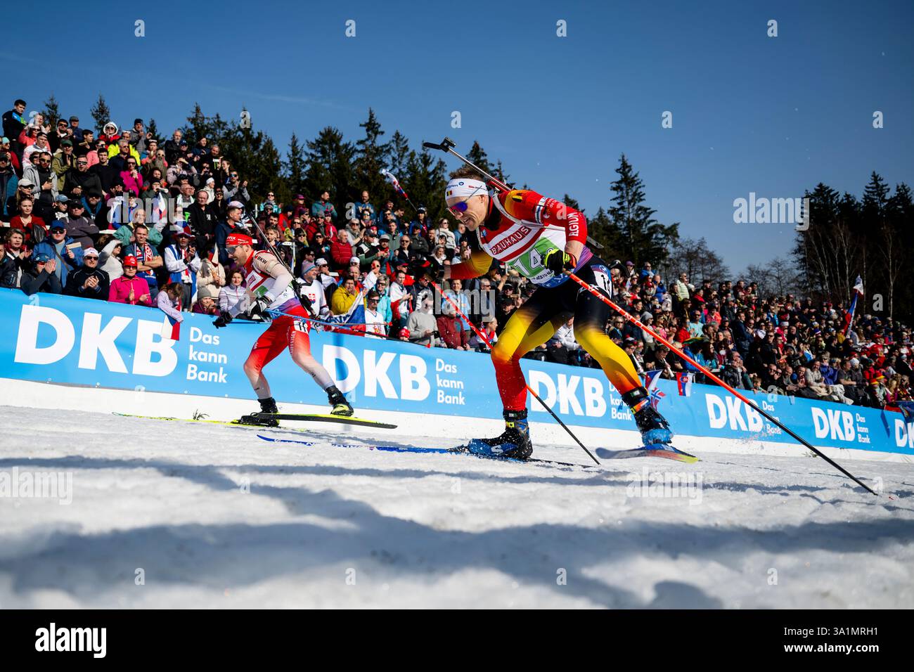 Thierry Langer from Belgium (front) competes in men's relay race (4 x 7 ...
