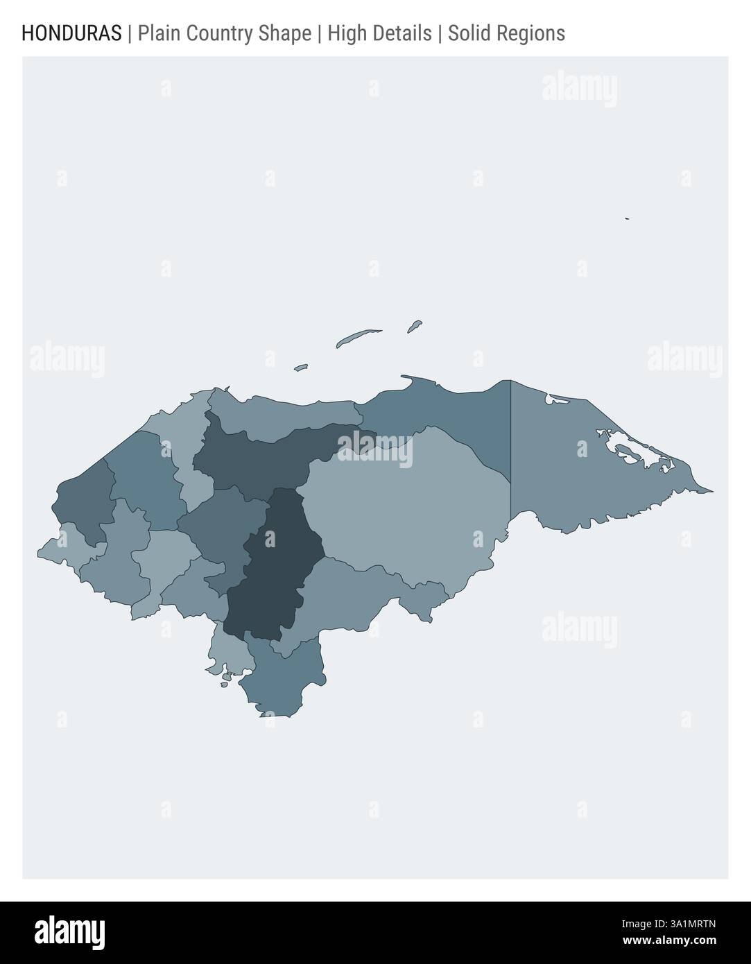 Honduras plain country map. High details. Solid regions style. Shape of ...