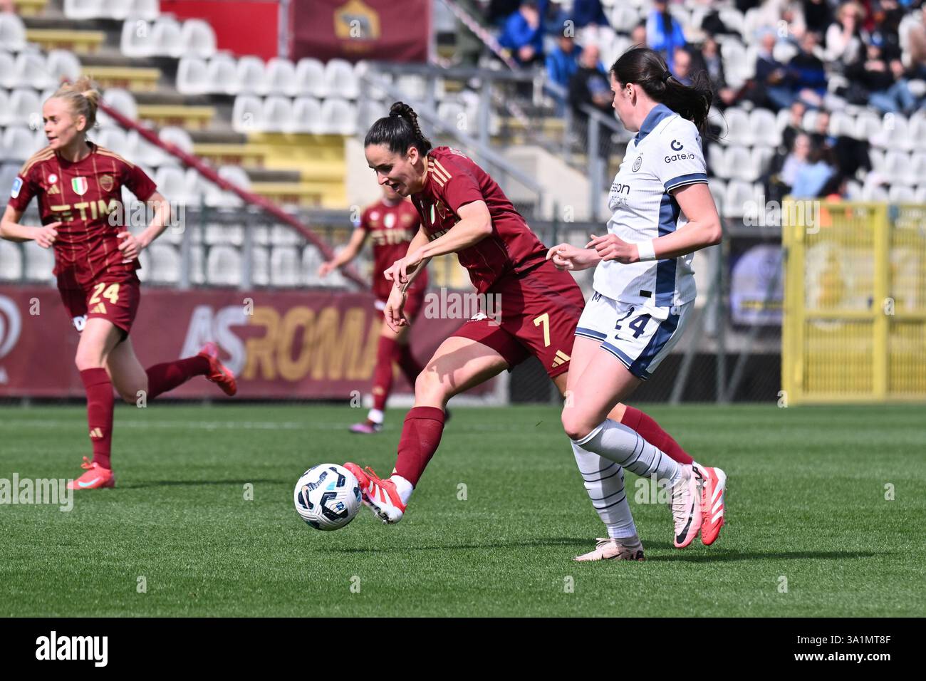 Evelyne Viens of A.S. Roma Femminile and Marija Ana Milinkovic of F.C ...