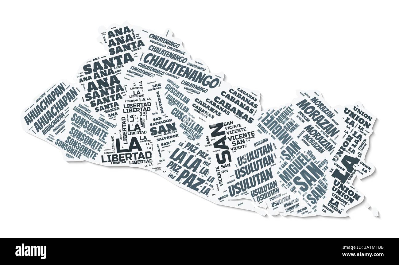 El Salvador shape text cloud. Country border with shadow on white ...