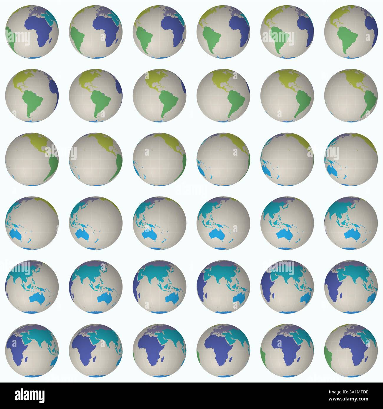 Collection of planet globes. Normal sphere view. Rotation step 10 ...