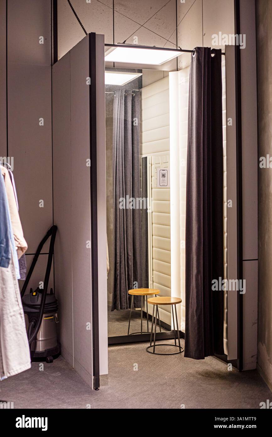 stylish interior in the fitting room in the clothing department in the ...