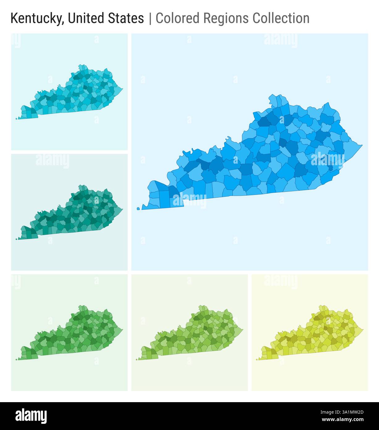 Kentucky, United States. Map collection. State shape. Colored counties ...