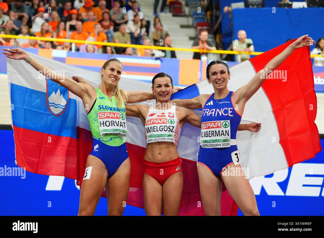 Winner Poland's Anna Wielgosz, centre, second placed France's Clara ...