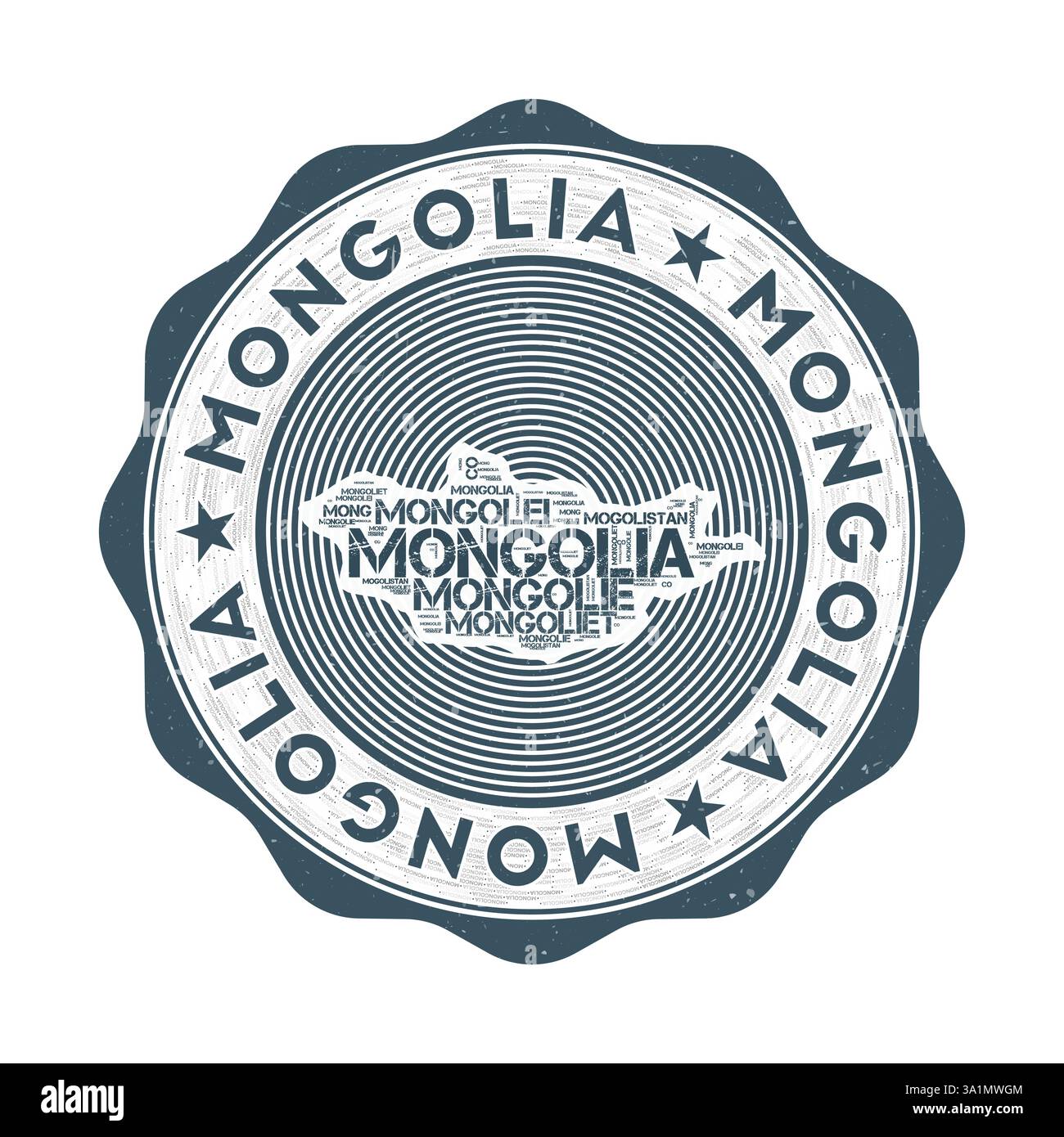 Mongolia seal. Country round logo with shape of Mongolia and country ...