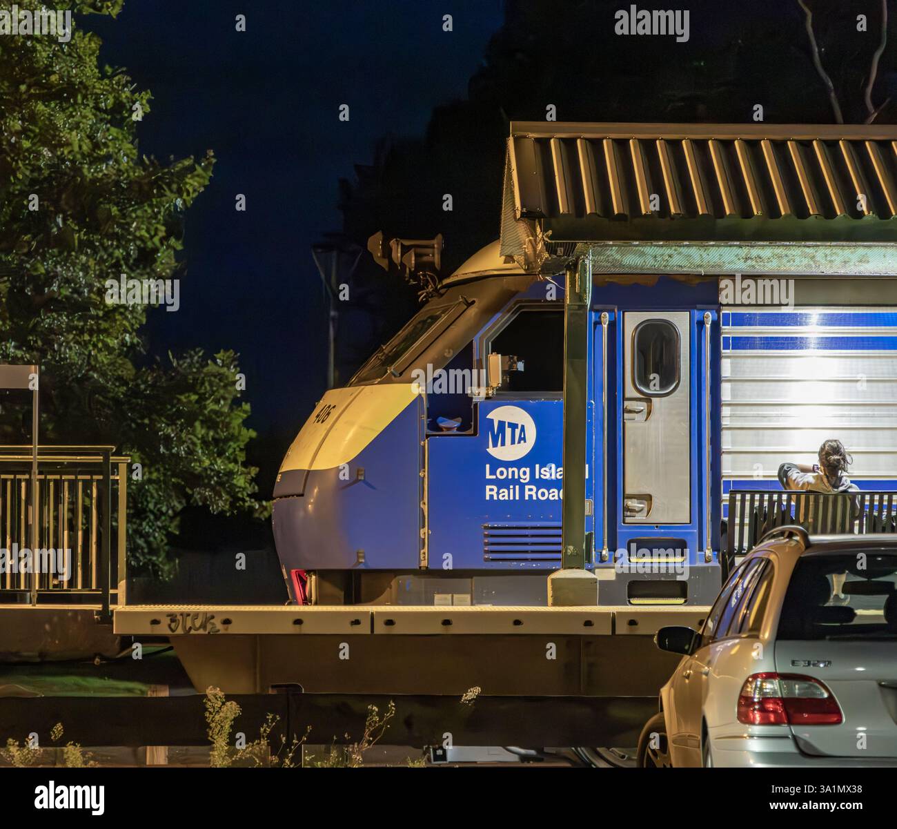 detail image of a lirr locomotive at night at the greenport train ...