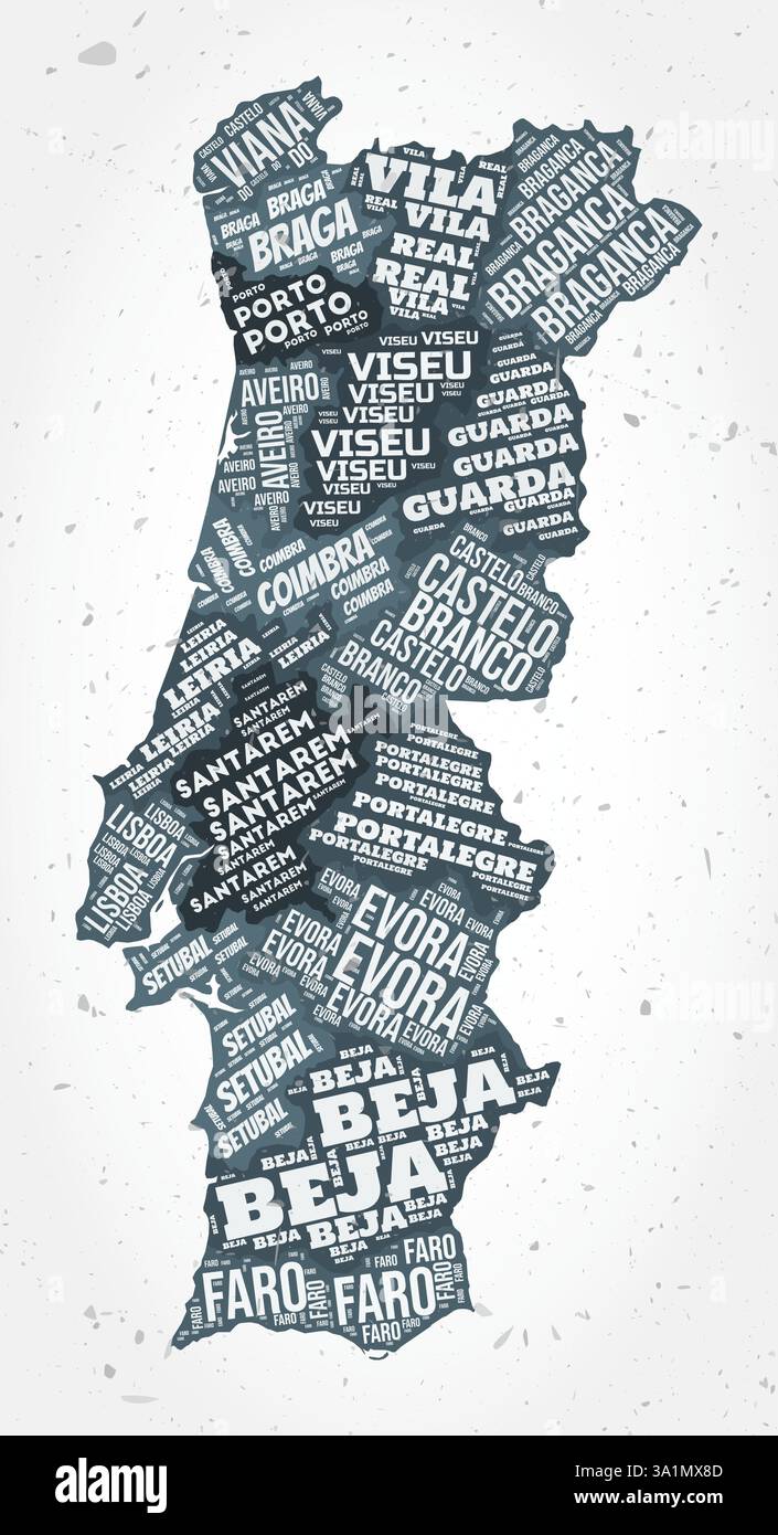 Portugal regions word clouds. Country shape on textured background ...