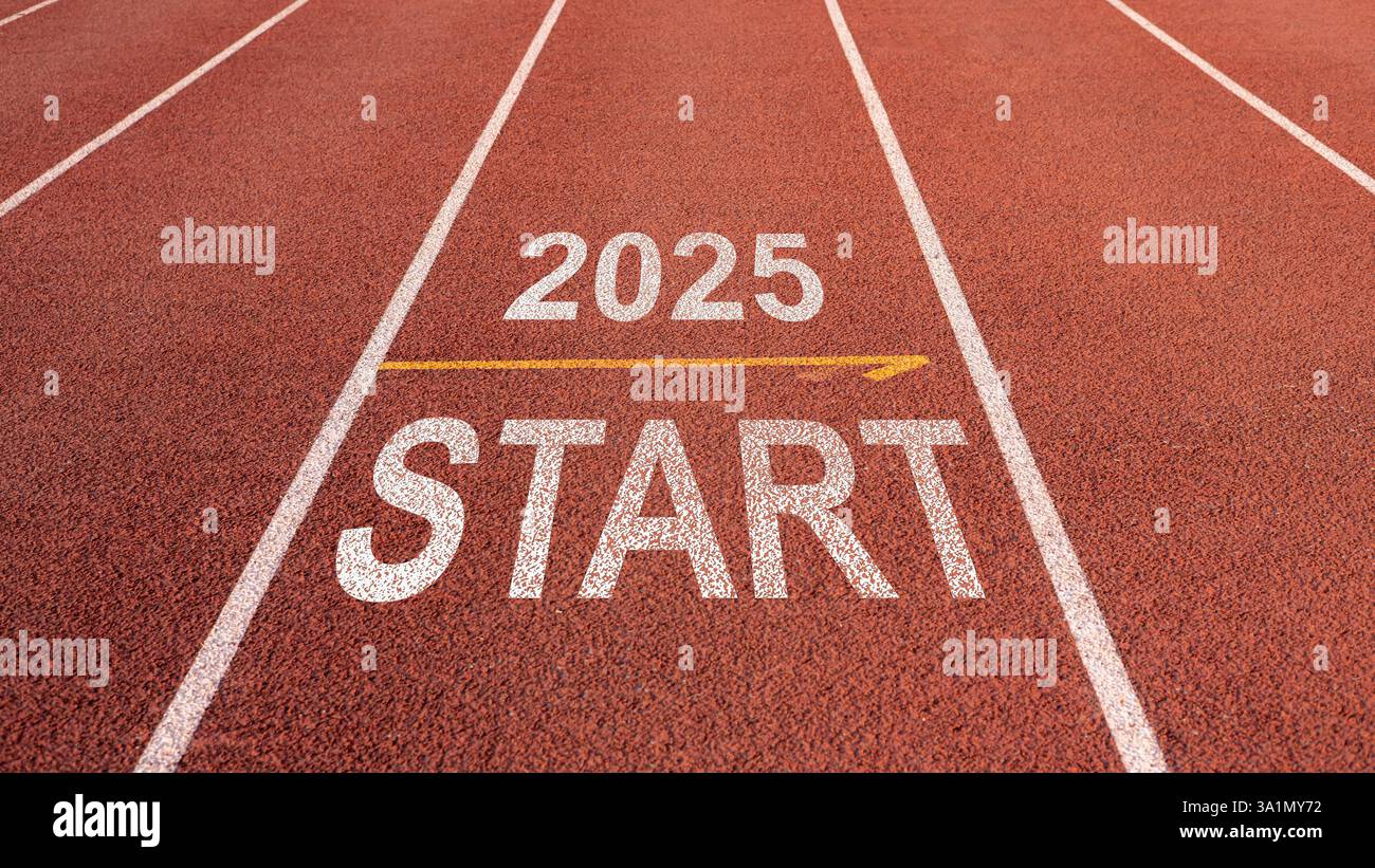 New year resolution 2025 concept, Word start 2025 written on athletics ...