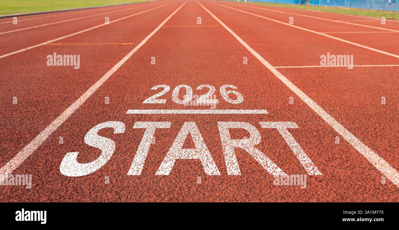 New year resolution 2026 concept, Word start 2026 written on athletics ...