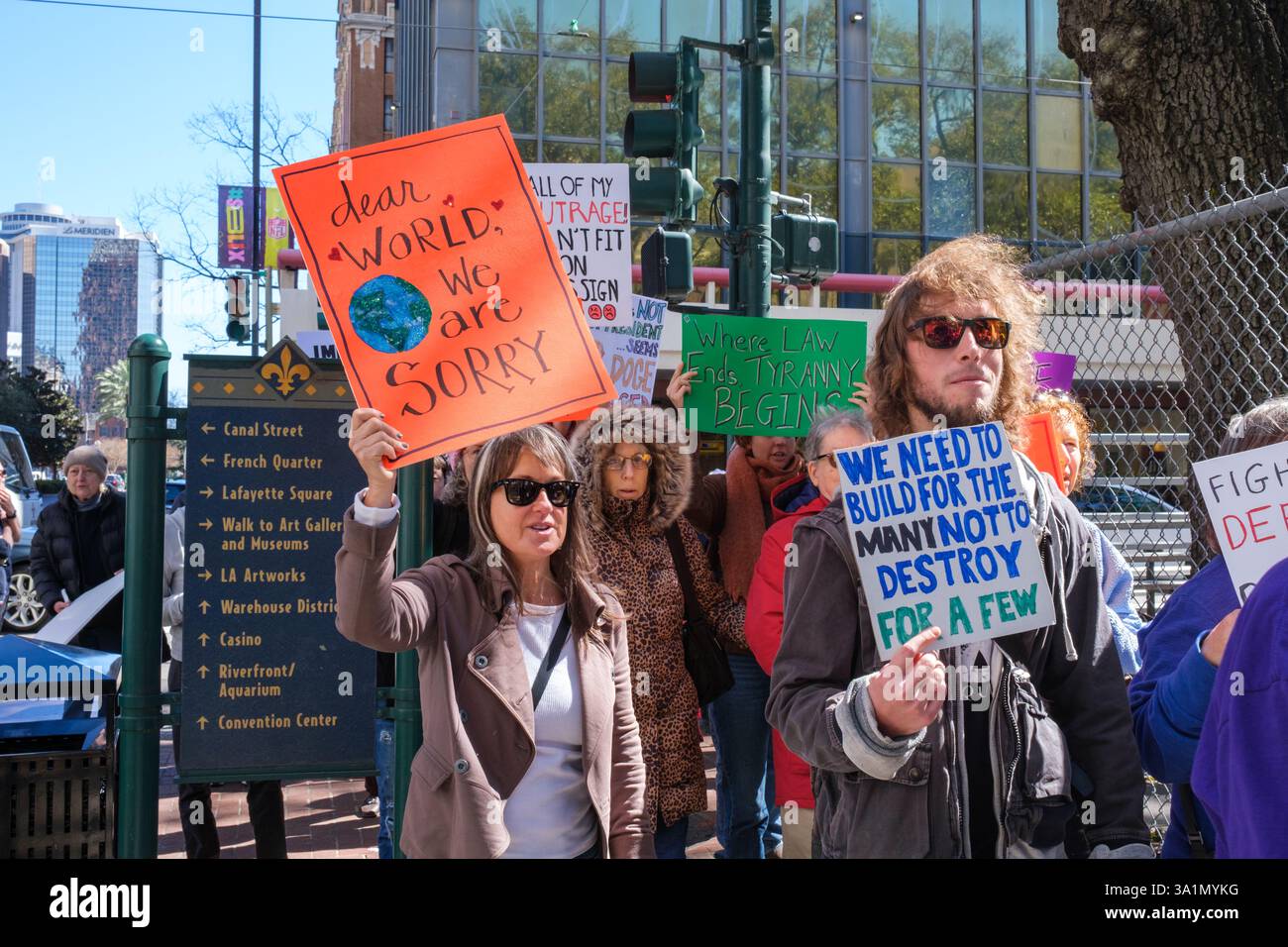New Orleans, LA, USA - February 17, 2025: Closeup of pro democracy ...