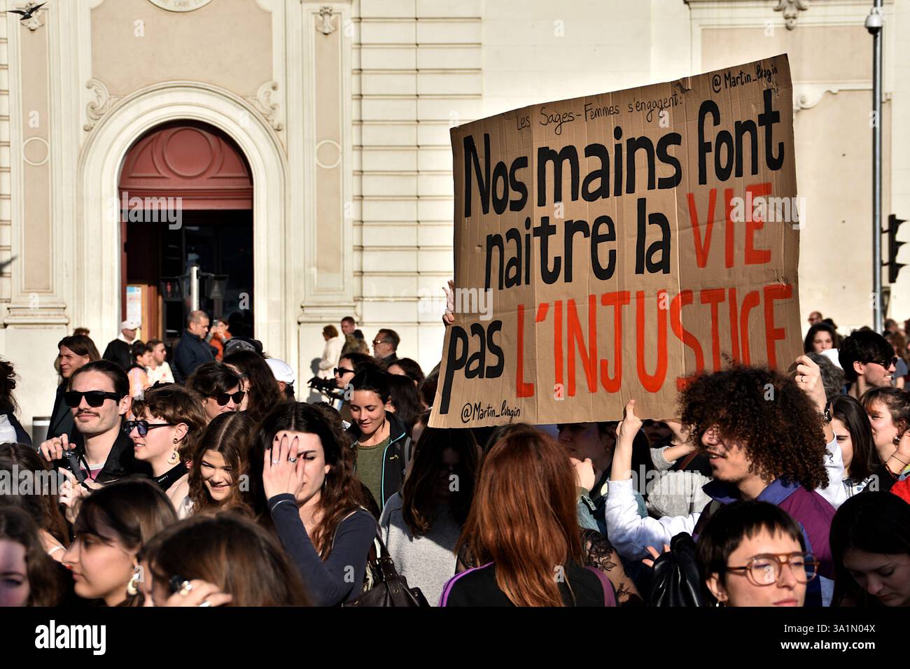 Marseille, France. 08th Mar, 2025. Women hold a placard saying "our ...