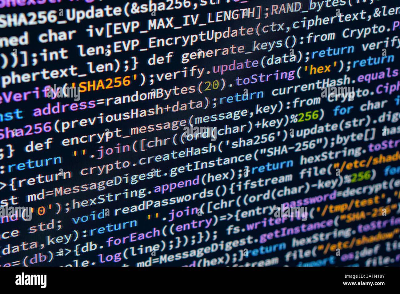 Image shows a dynamic representation of cascading C code flowing down a ...
