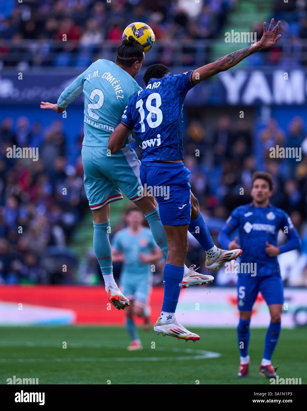 Jose Gimenez of Atletico de Madrid and Alvaro Rodriguez of Getafe CF ...