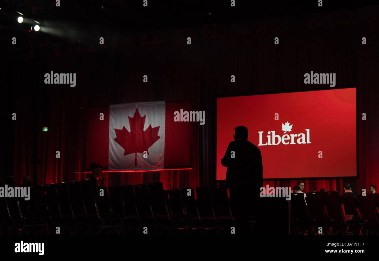 A person walks through the room ahead of the Liberal leadership ...