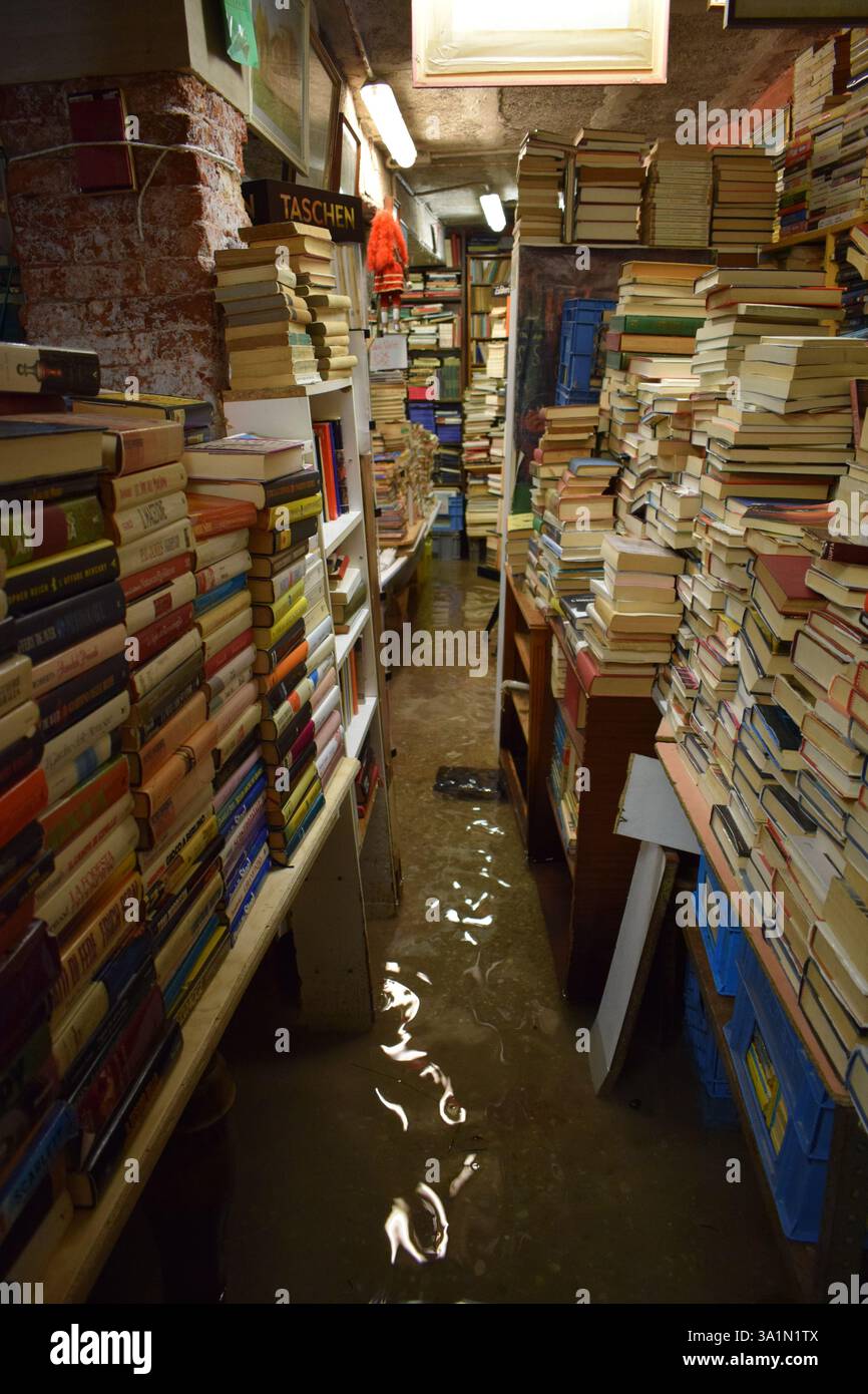 A unique view of a library in Venice submerged during Acqua Alta ...