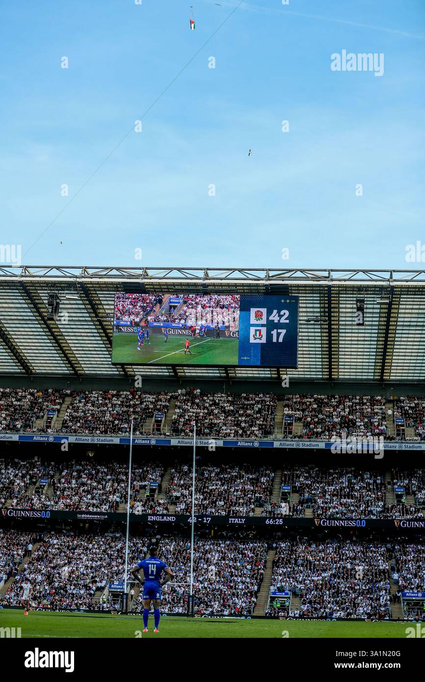 A drone flies the Palestine Flag over the 2025 Guinness 6 Nations match ...