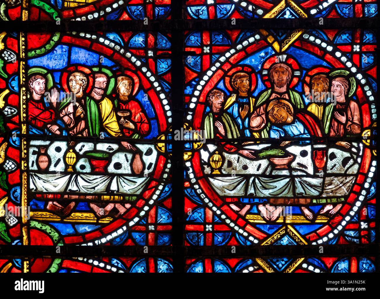 Saint Julien du Sault, FRANCE - 01-28-2025: Stained glass (19th century ...