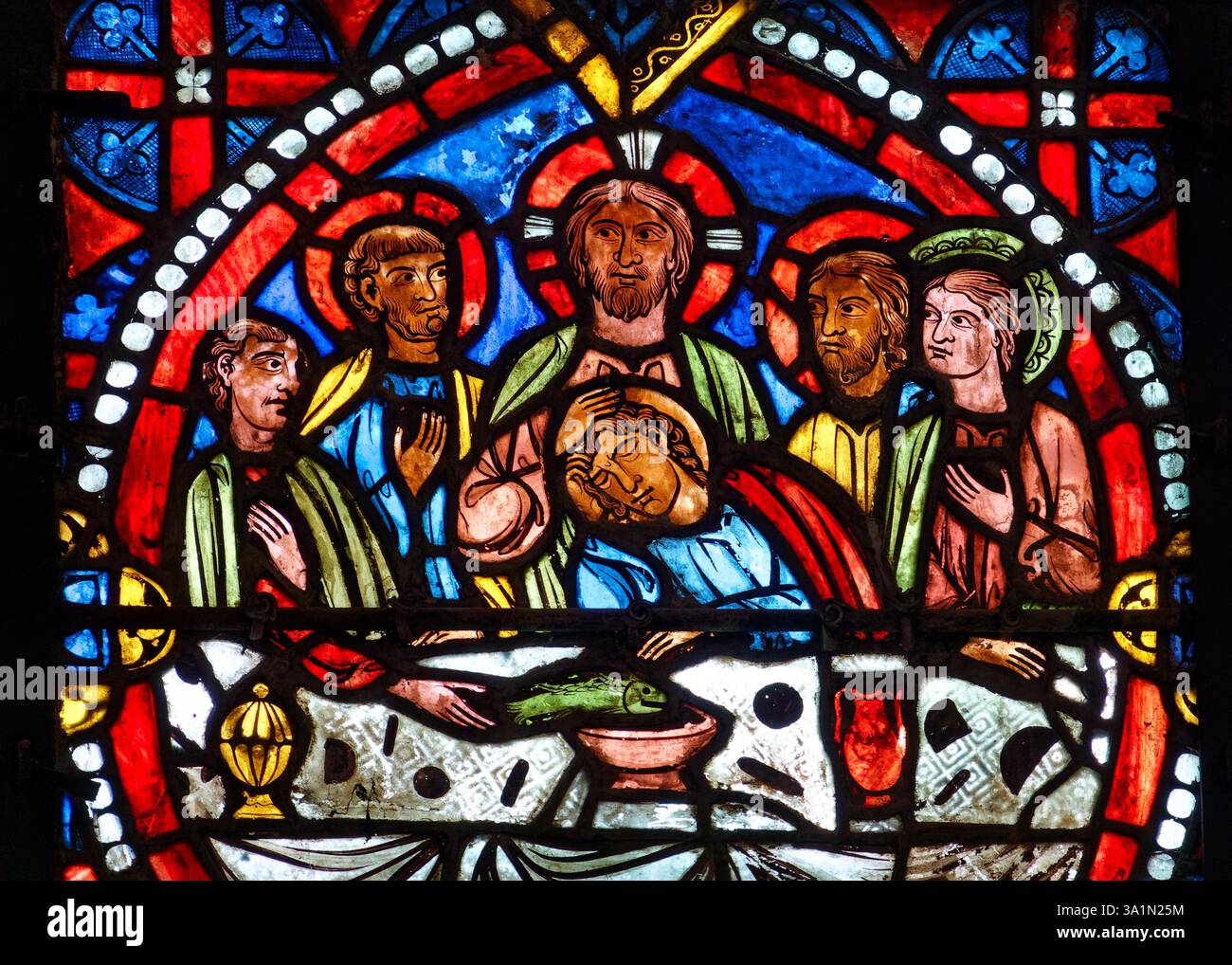 Saint Julien du Sault, FRANCE - 01-28-2025: Stained glass (19th century ...