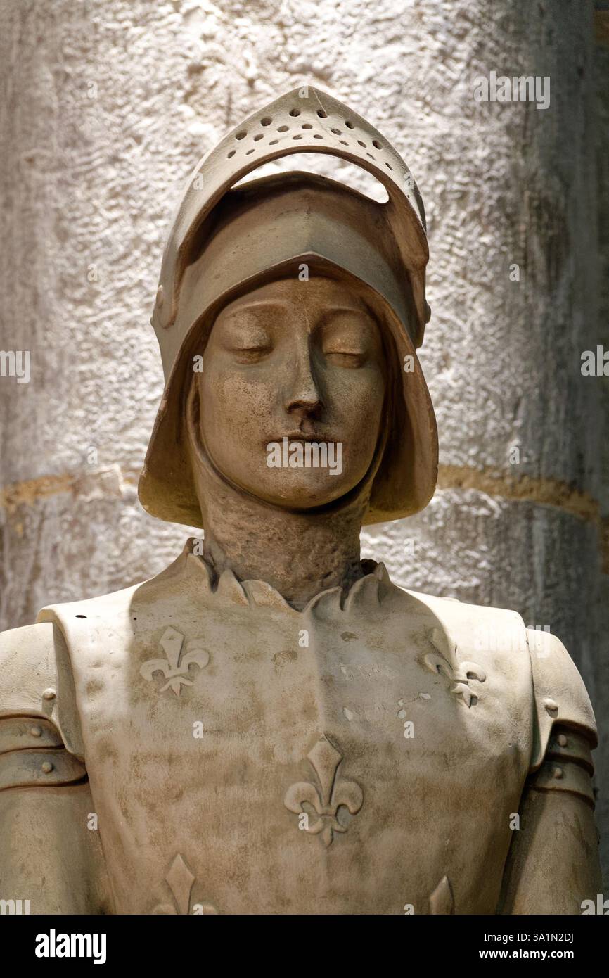 Amiens, FRANCE, 02-15-2025: Statue (19th century) of Saint Joan of Arc or Sainte Jeanne d'Arc ...