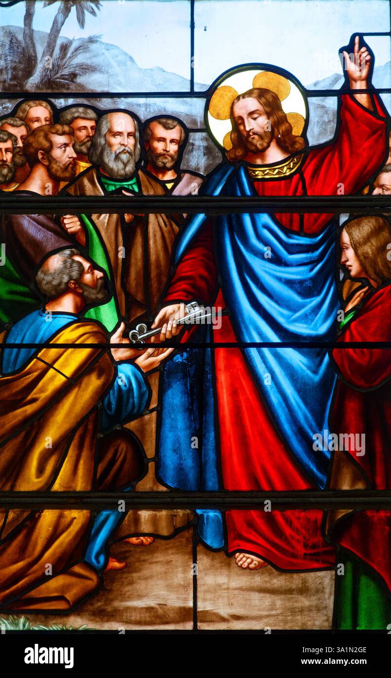 Mercury, FRANCE, 02-17-2025: Stained glass (19th century) of Saint ...