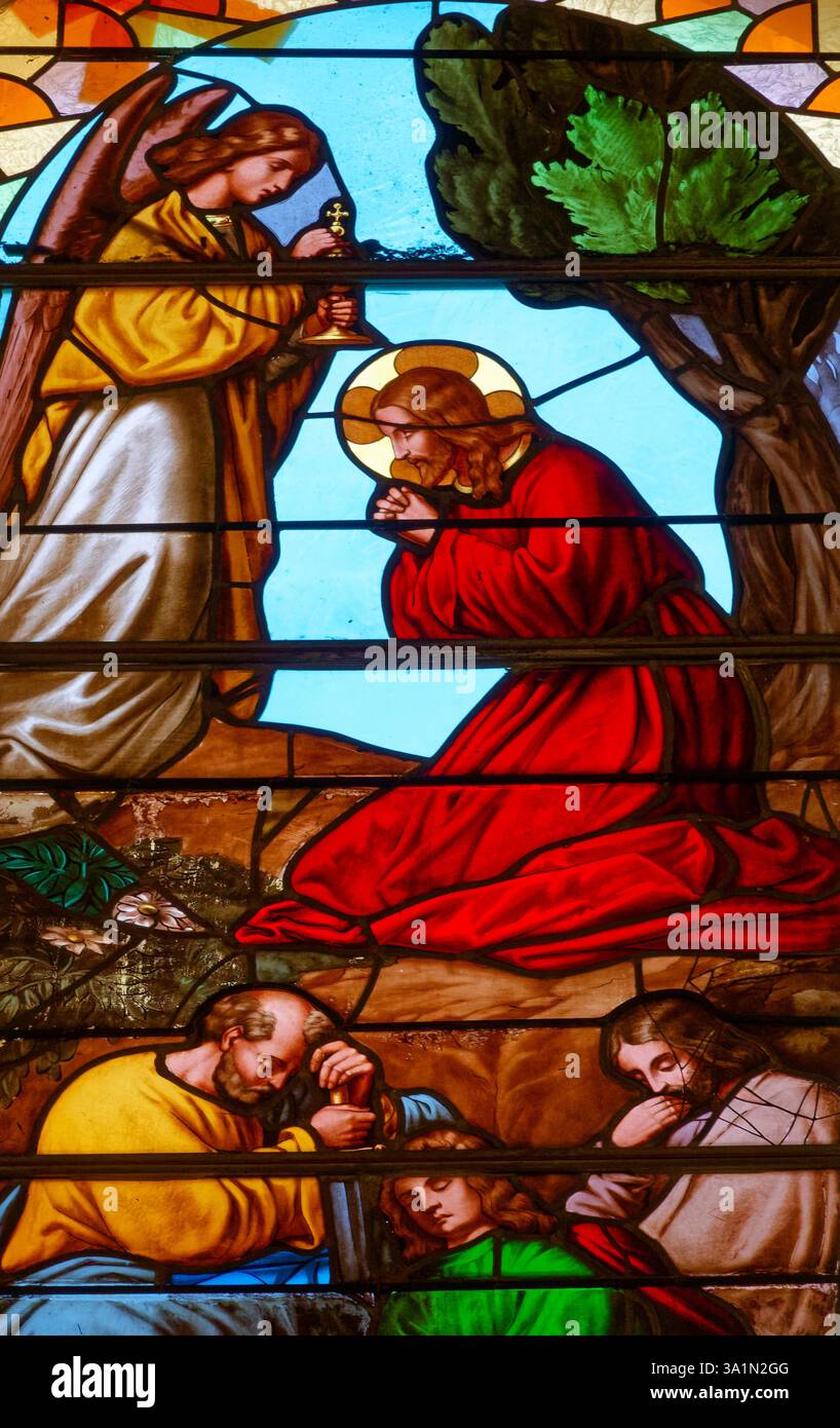 Mercury, FRANCE, 02-17-2025: Stained glass (19th century) of The prayer ...