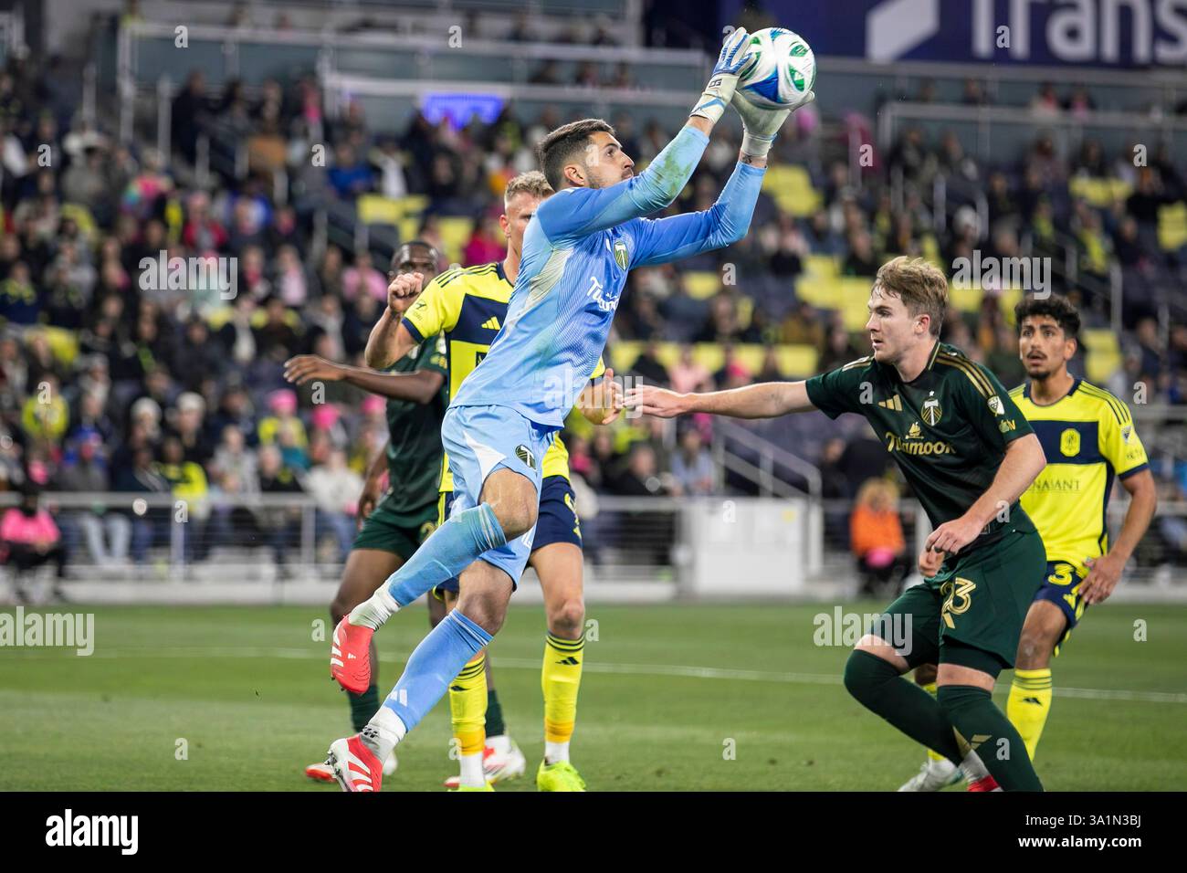Portland Timbers goalkeeper James Pantemis (41) makes a save during the ...