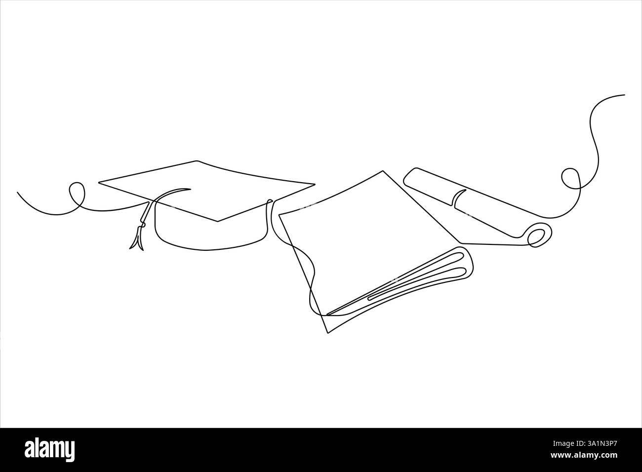 Continuous cap one line art drawing of graduation hat concept outline ...