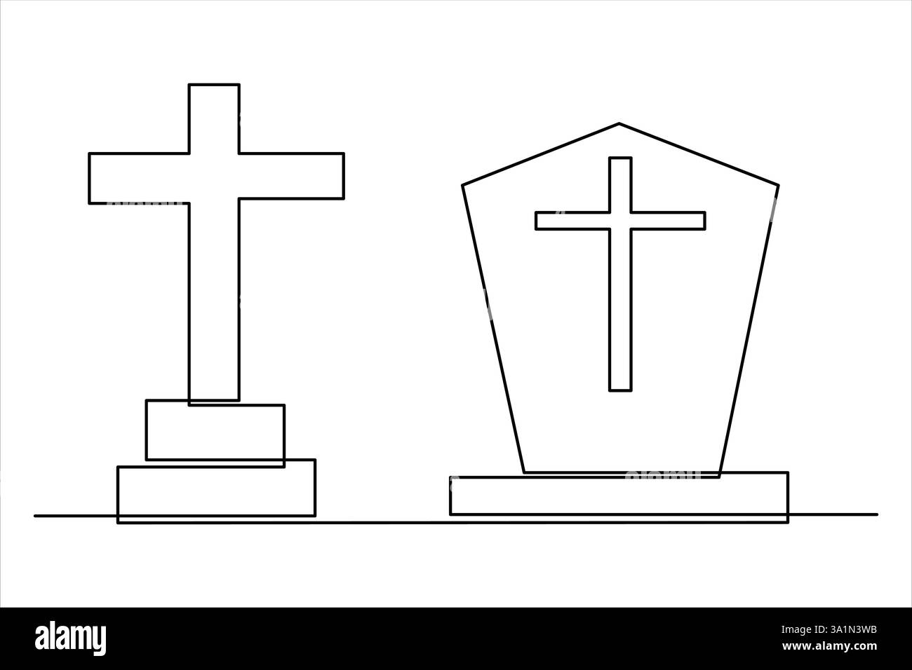 Gravestone R.I.P continuous one line art drawing of Halloween, grave ...