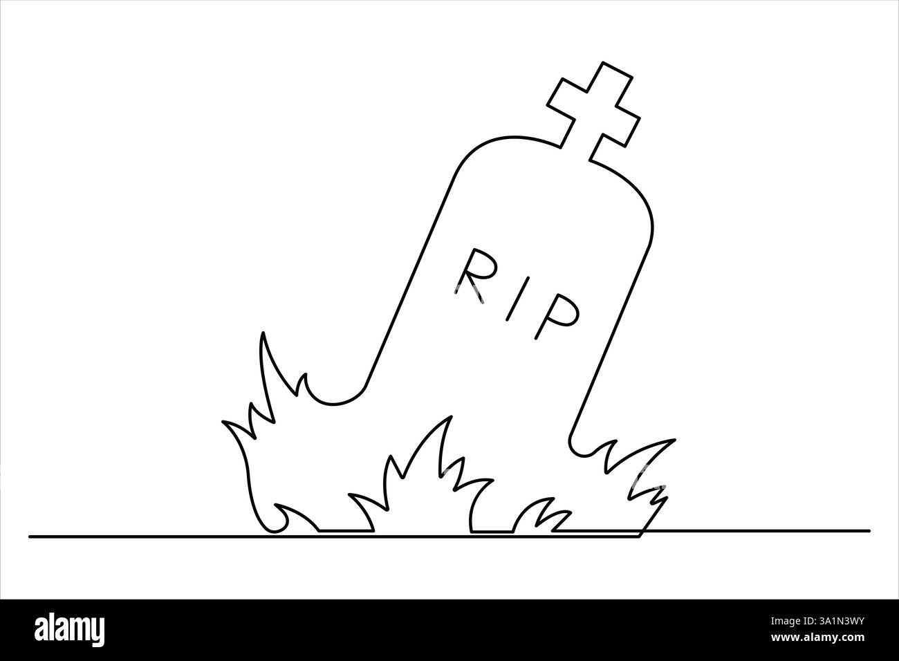 Gravestone R.I.P continuous one line art drawing of Halloween, grave ...