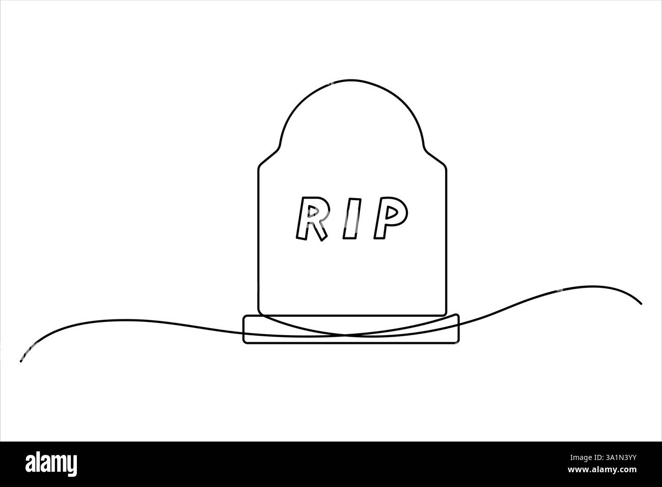 Gravestone R.I.P continuous one line art drawing of Halloween, grave ...
