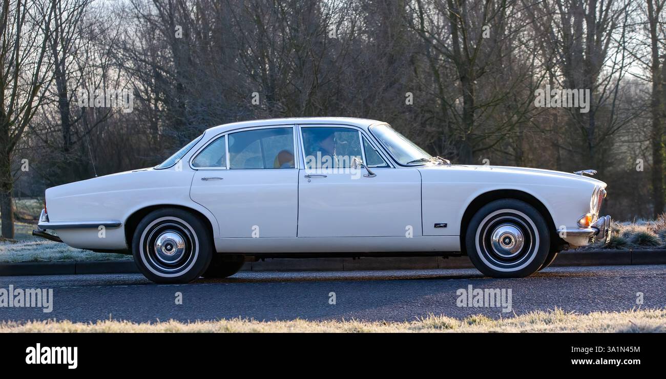 Stony Stratford,UK - Mar. 2nd 2025: 1972 white Jaguar XJ6 classic car ...
