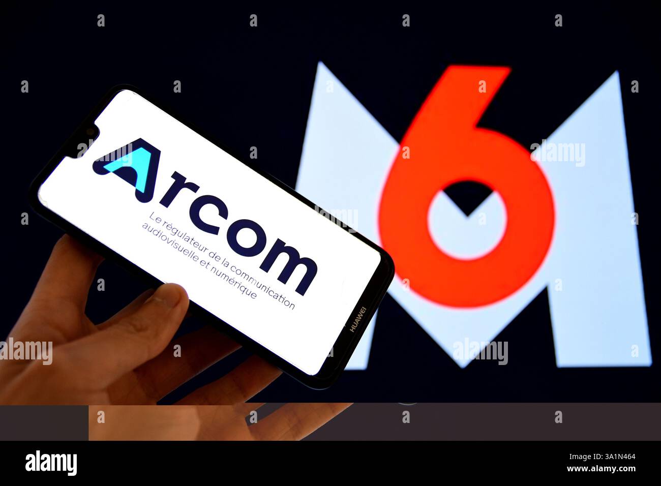 March 7, 2025, France: In this photo illustration, Arcom company logo ...