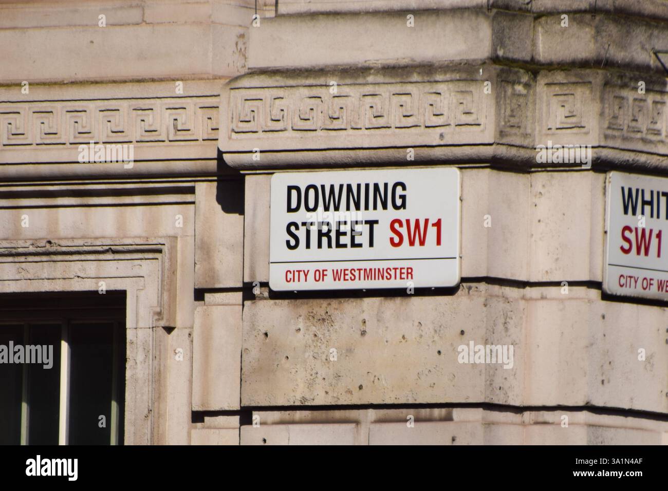 London, UK. 8th March 2025. Detail of the Downing Street sign in ...