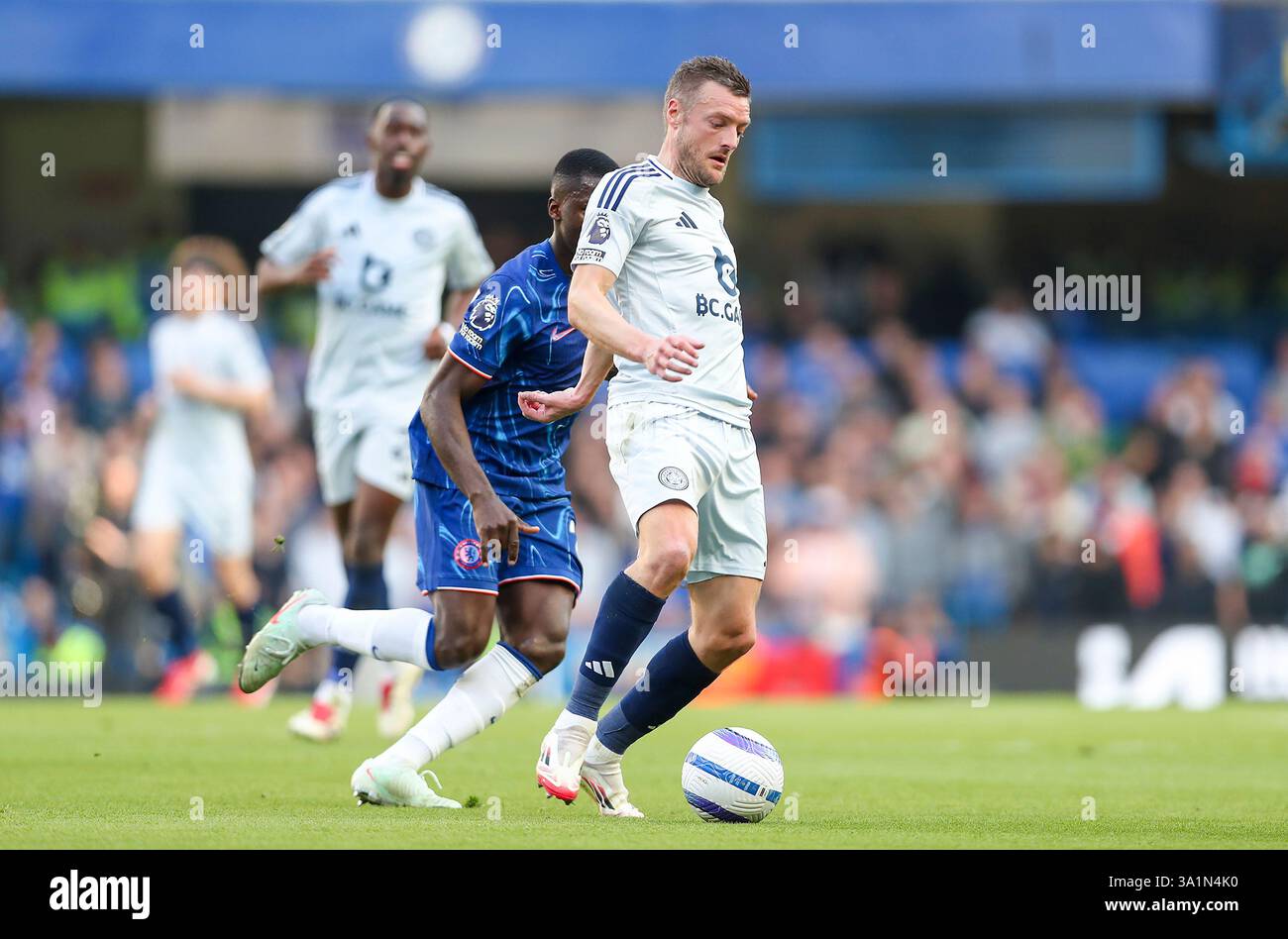 London, UK. 09th Mar, 2025. Jamie Vardy of Leicester City during the ...