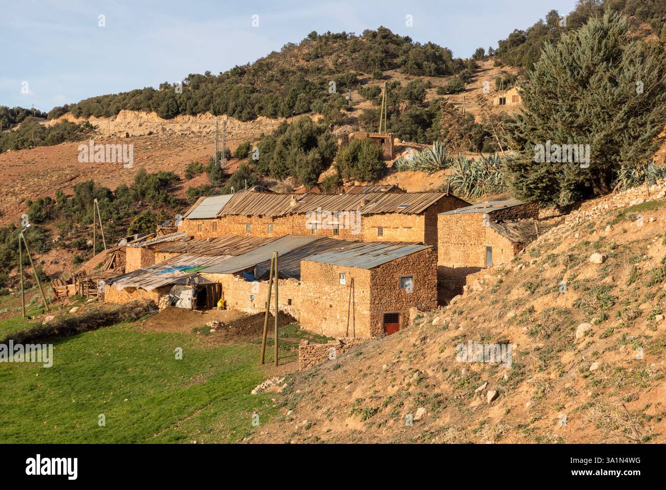 A small mountain road in Morocco's Khenifra Province, through the ...