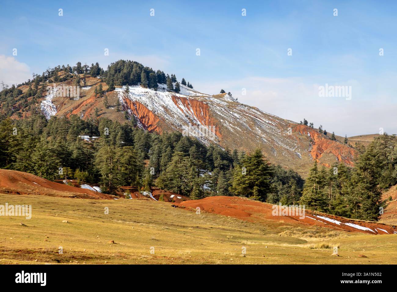 A small mountain road in Morocco's Khenifra Province, through the ...