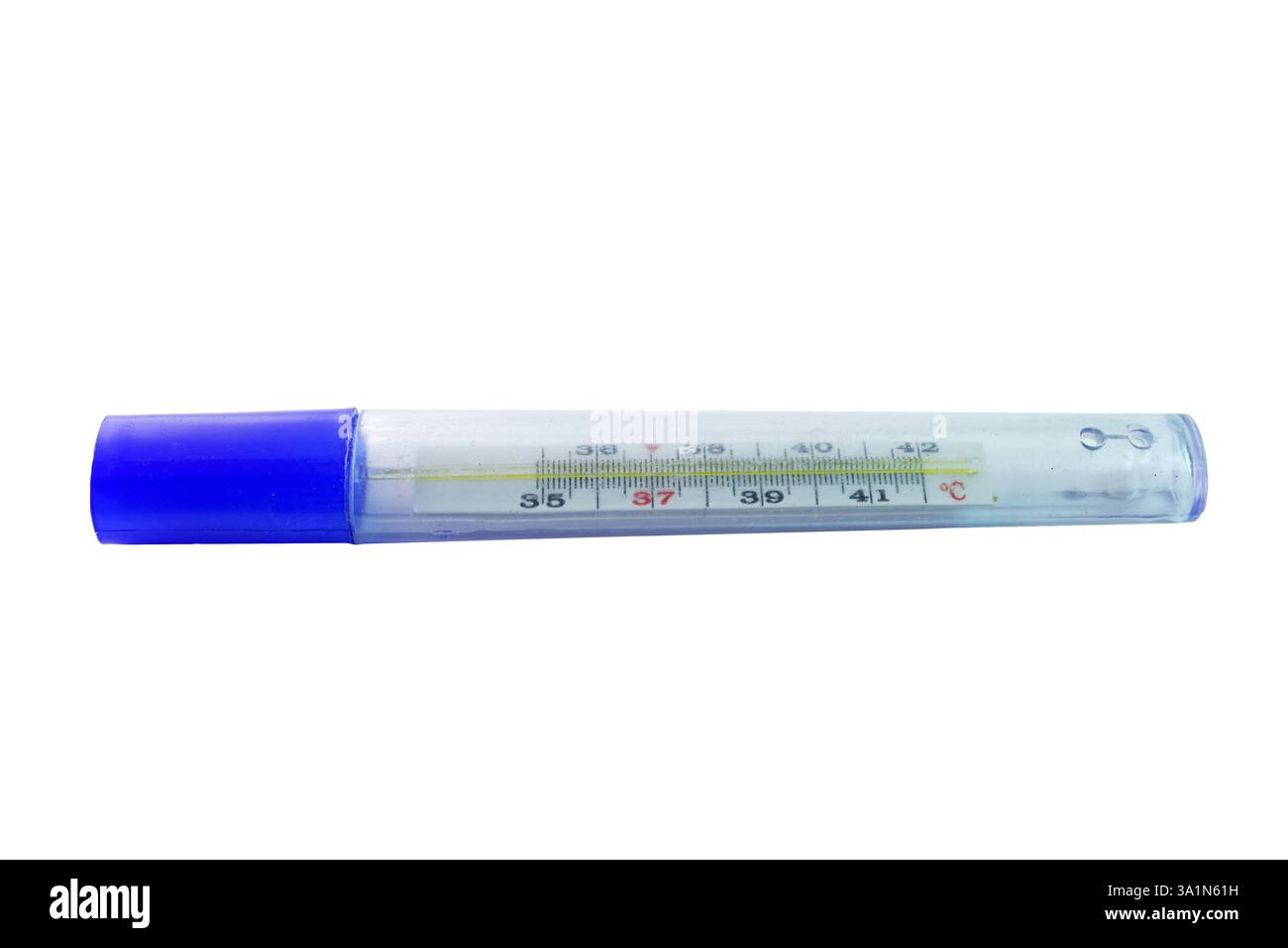 mercury thermometer for measurement of body temperature, inserted into ...