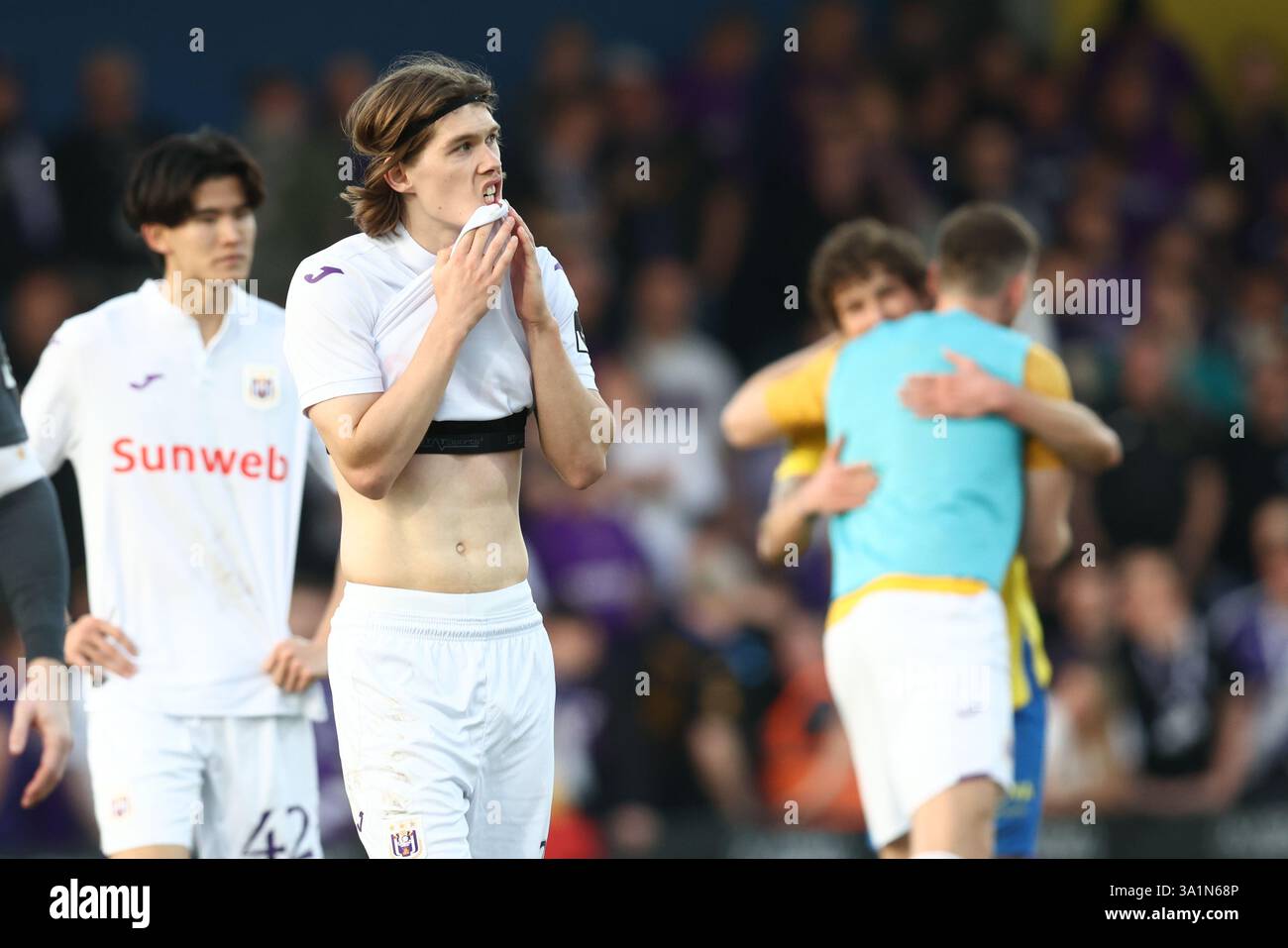 Anderlecht's Lucas Hey looks dejected after a soccer game between KVC ...