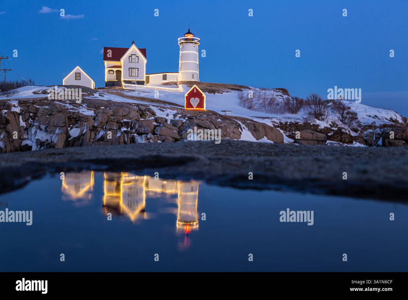 Nubble Lighthouse in Maine at Night Time Stock Photo - Alamy