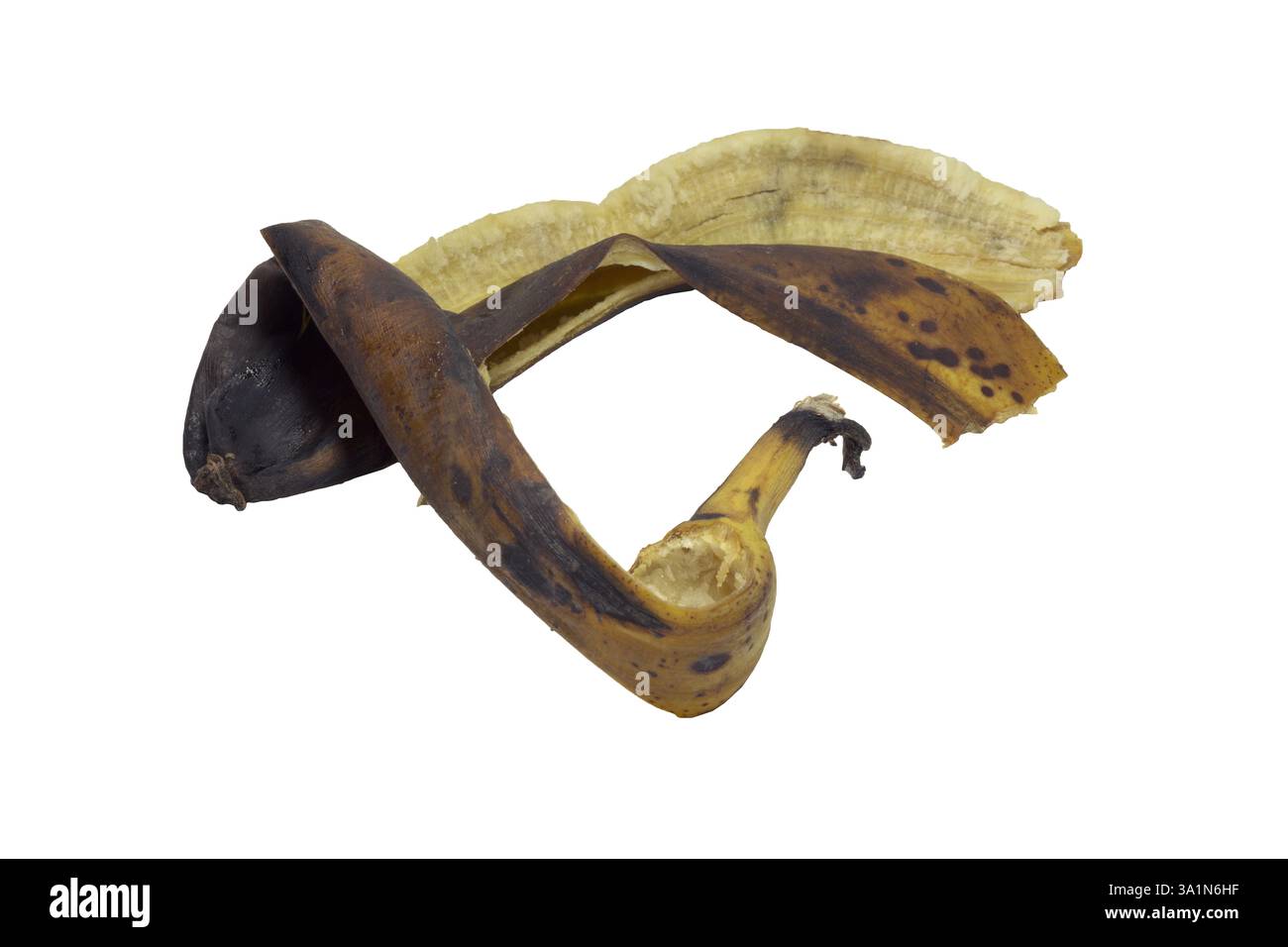 brownish rotten skin of peeled overripe banana. isolated on white ...