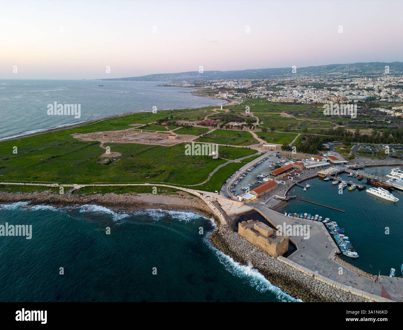 Generic aerial view of harbour city of Paphos, island of Cyprus. Paphos ...