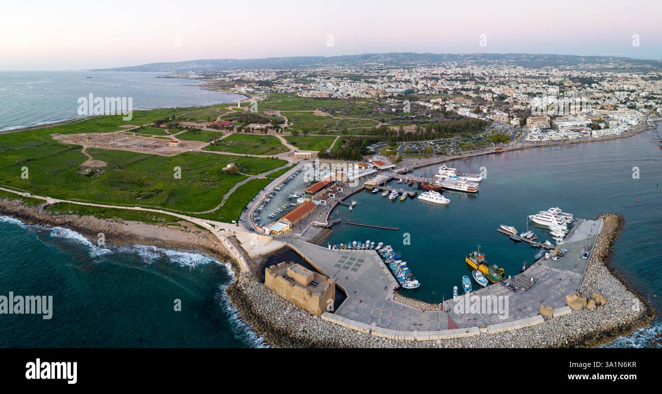 Generic aerial view of harbour city of Paphos, island of Cyprus. Paphos ...
