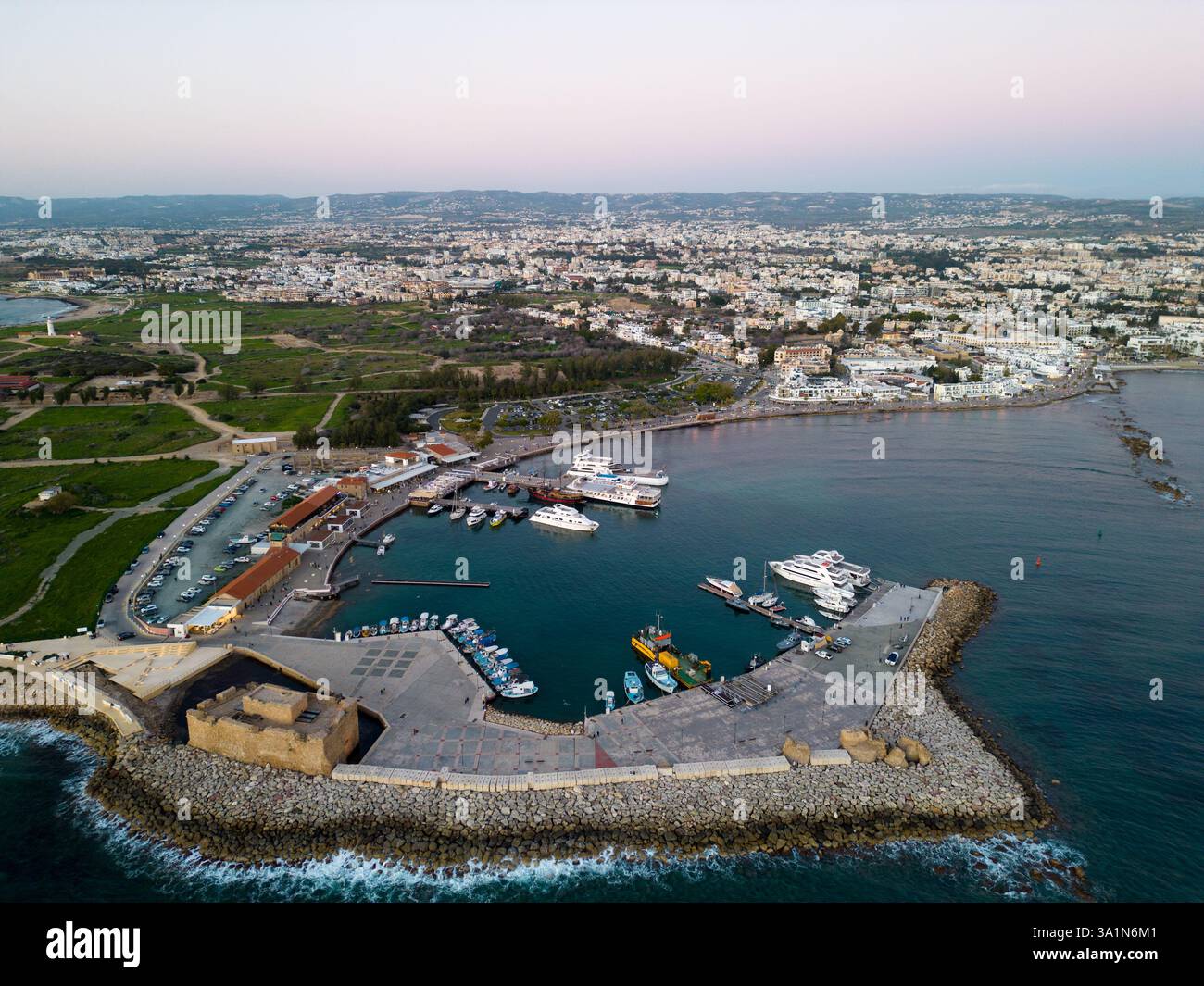 Generic aerial view of harbour city of Paphos, island of Cyprus. Paphos ...