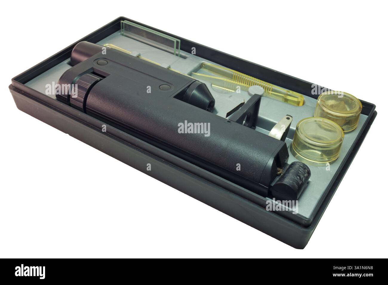 monocular microscope in portable case for storing with tools and ...