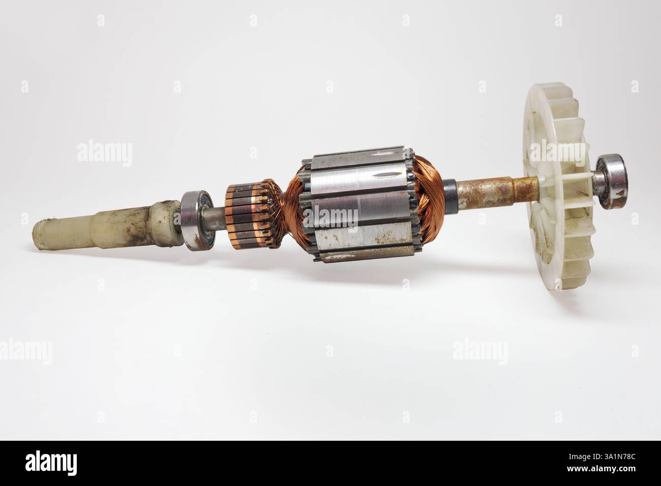 rotor of DC motor with impeller and ball bearing on shaft. Spare part ...