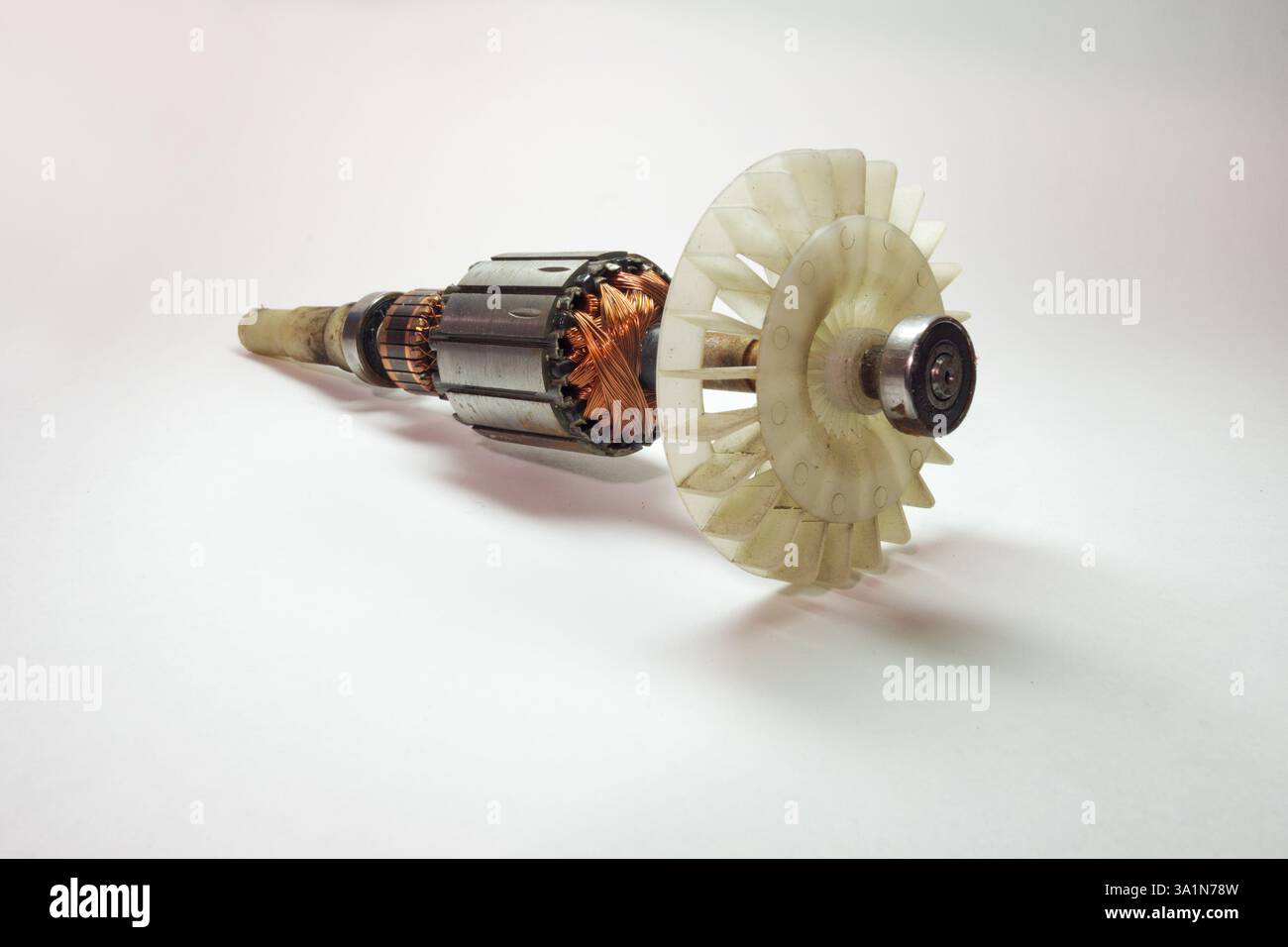 rotor with impeller, DC motor, close-up. Spare part of string electric ...